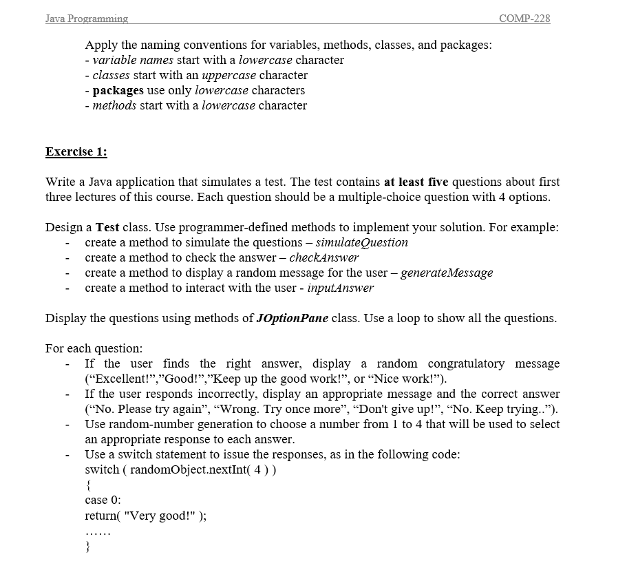 Solved Apply the naming conventions for variables, methods, | Chegg.com