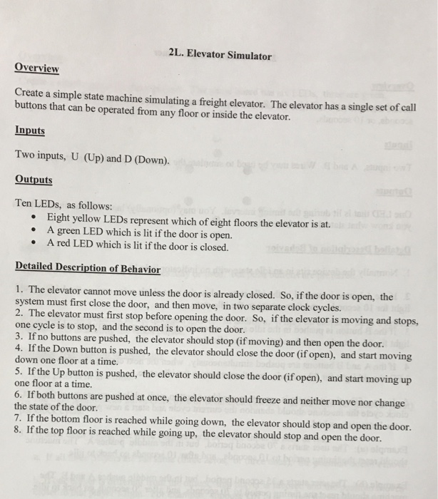 Solved 2L. Elevator Simulator overview Create a simple state | Chegg.com