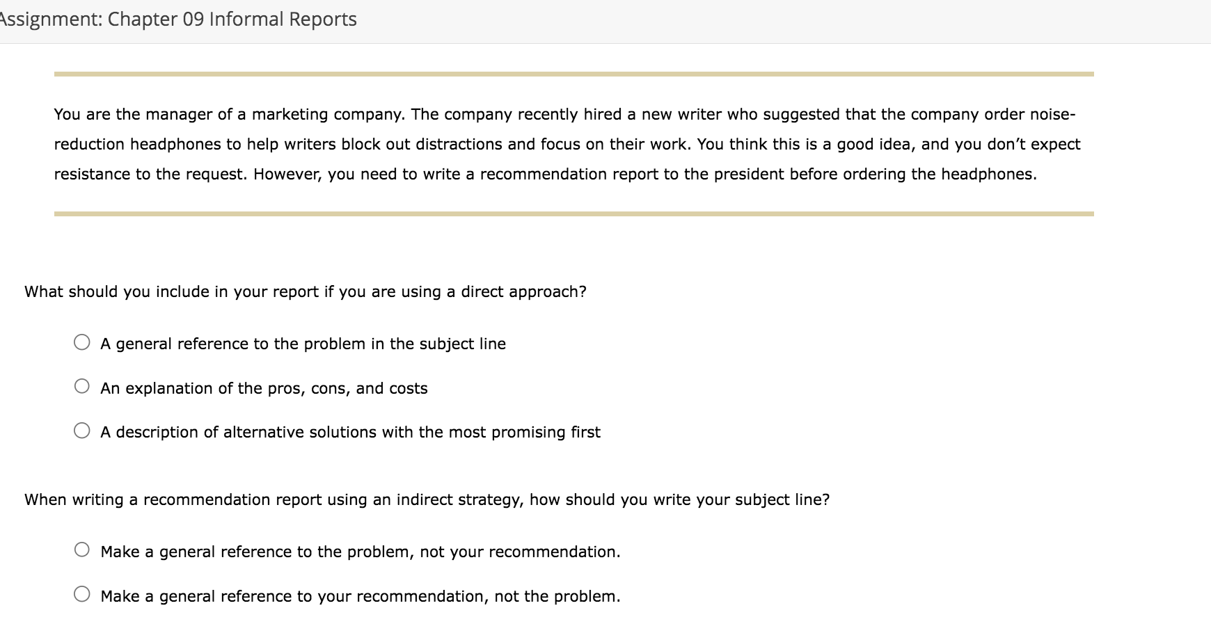 Solved Assignment: Chapter 09 Informal Reports You are the | Chegg.com