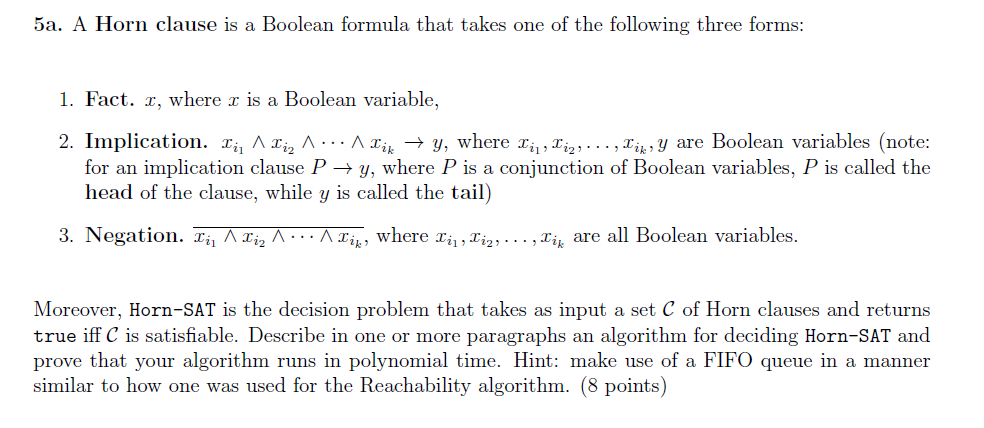 5a. A Horn clause is a Boolean formula that takes one | Chegg.com