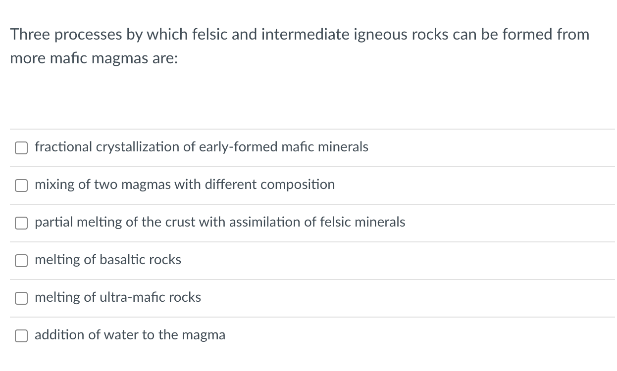 Solved Three processes by which felsic and intermediate | Chegg.com