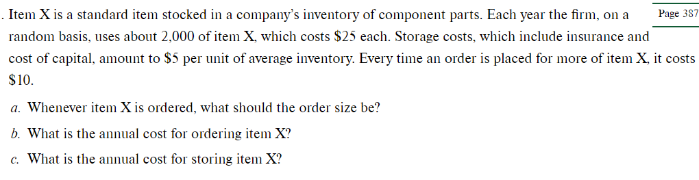 Solved Item X is a standard item stocked in a company's | Chegg.com