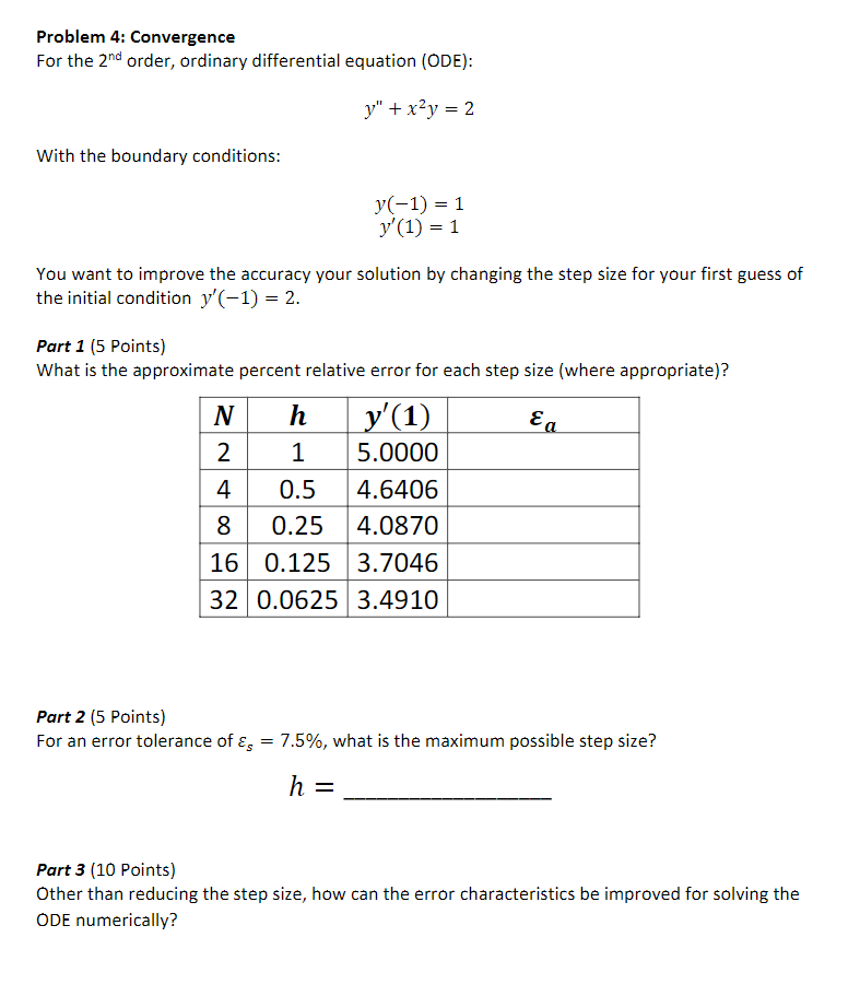 Solved Problem 4: Convergence For the 2nd order, ordinary | Chegg.com