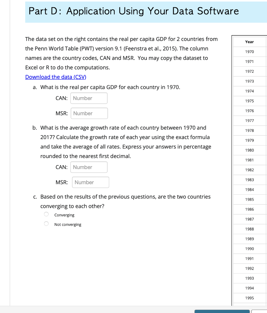Solved Part D: Application Using Your Data Software The data | Chegg.com