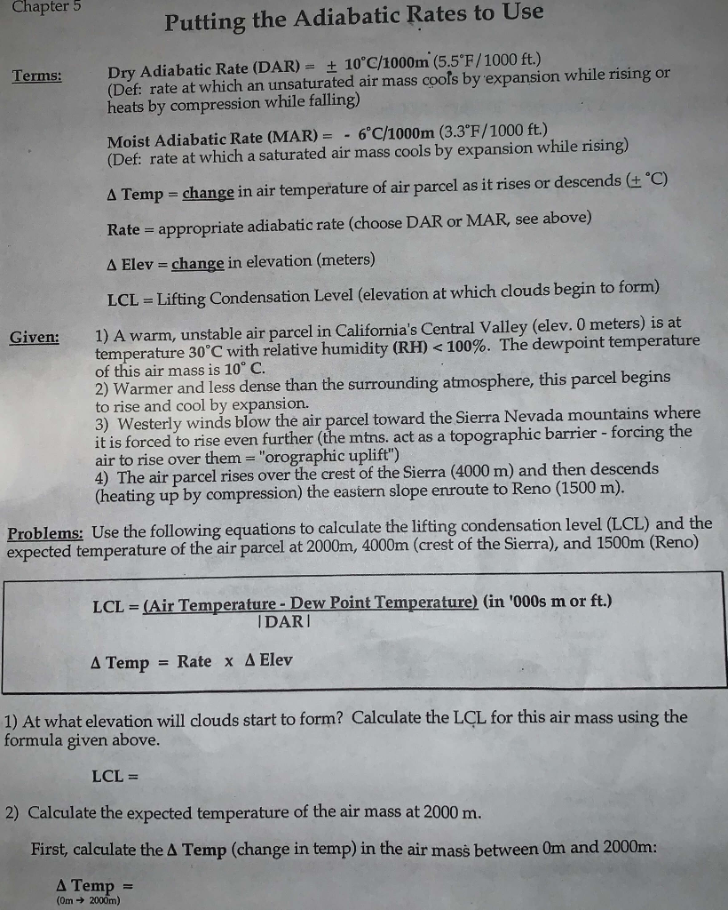 Adiabatic Problems: Use the formulas from the | Chegg.com