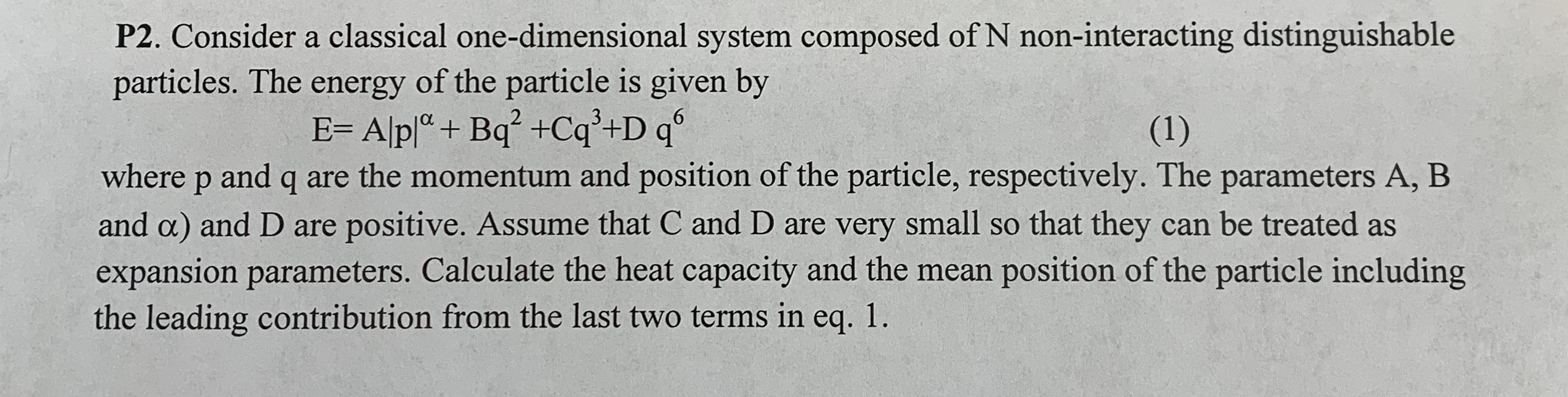 (1) P2. Consider a classical one-dimensional system | Chegg.com
