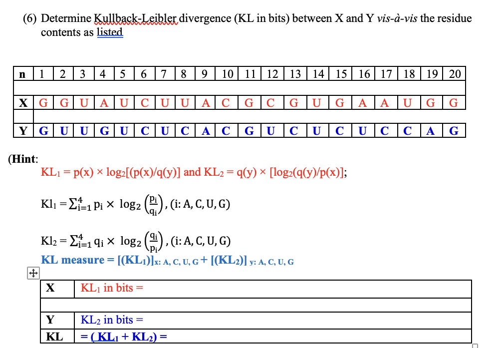 Solved (6) Determine Kullback-Leibler divergence (KL in | Chegg.com