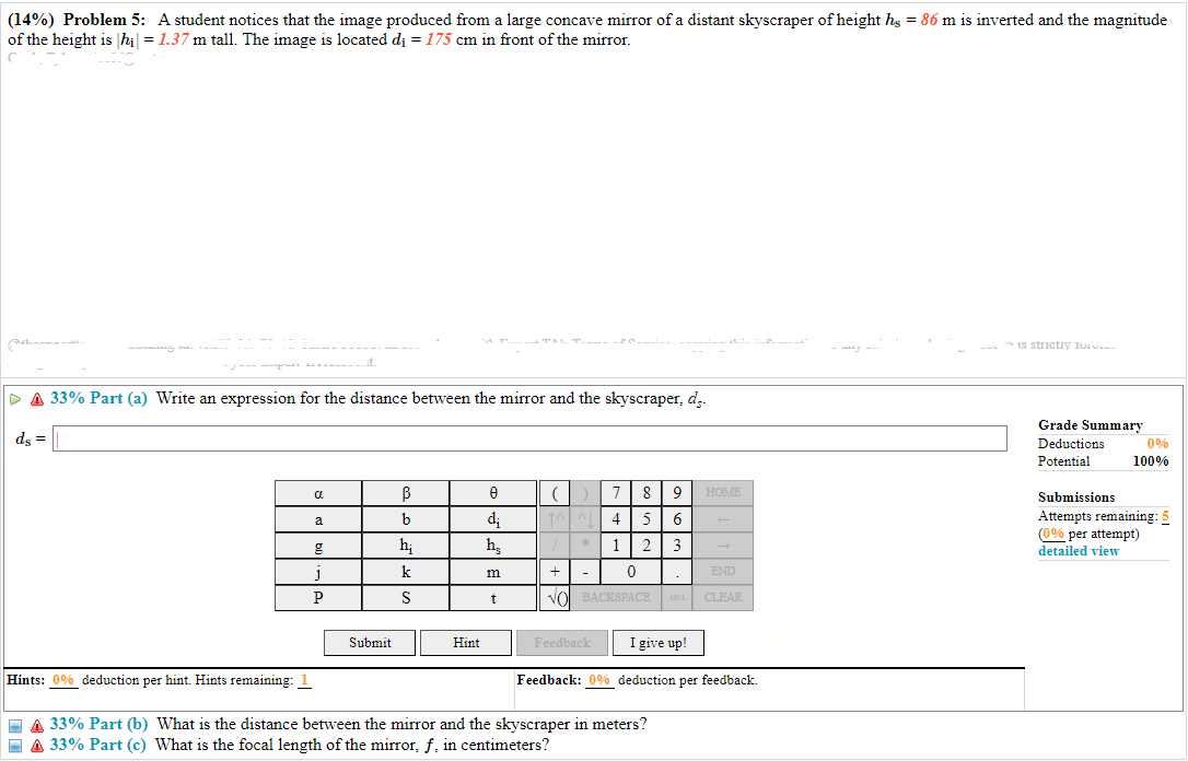 Solved (14\%) Problem 5: A student notices that the image | Chegg.com