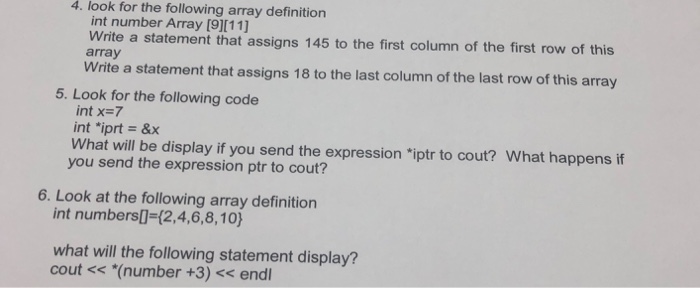Solved 4. look for the following array definition int number | Chegg.com