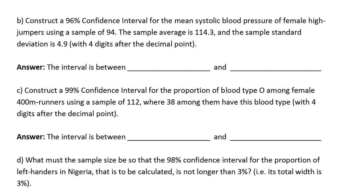 Solved b) ﻿Construct a 96% ﻿Confidence Interval for the mean | Chegg.com