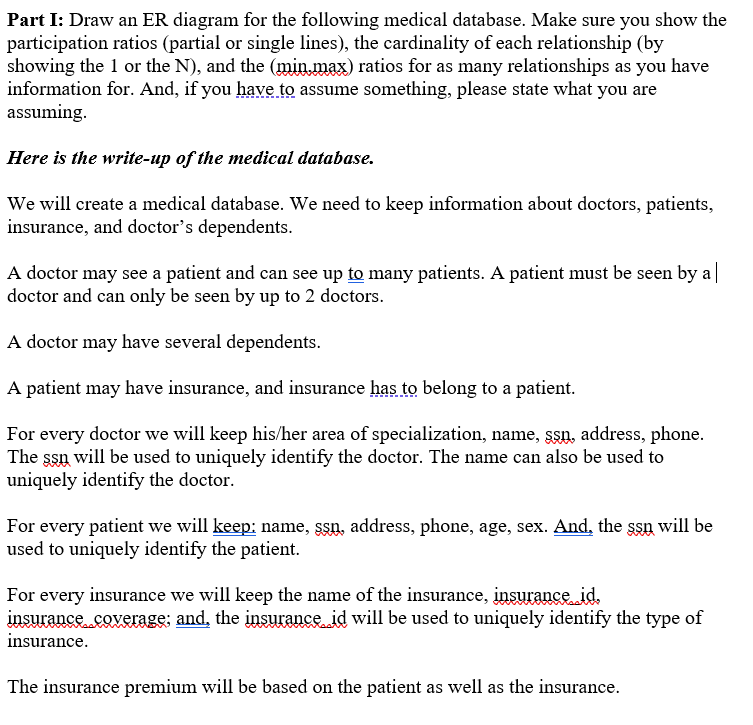 Solved Part I: Draw an ER diagram for the following medical | Chegg.com