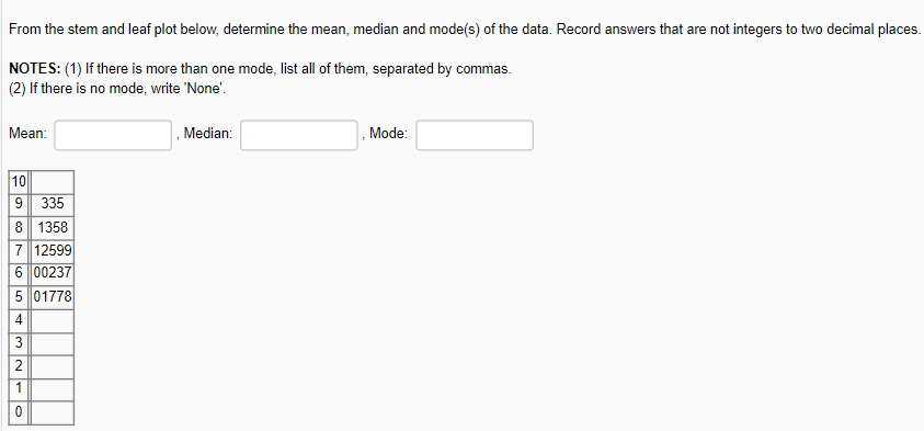 Solved From the stem and leaf plot below, determine the | Chegg.com