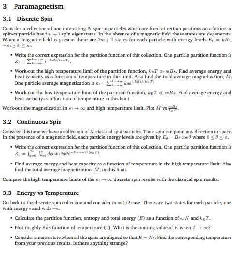 Solved 3 Paramagnetism 3.1 Discrete Spin Consider a | Chegg.com