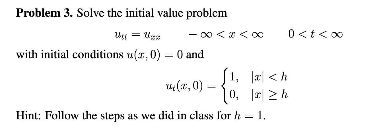 Solved Problem 3. Solve the initial value problem utt=uxx−∞ | Chegg.com