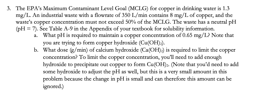3. The EPA's Maximum Contaminant Level Goal (MCLG) | Chegg.com