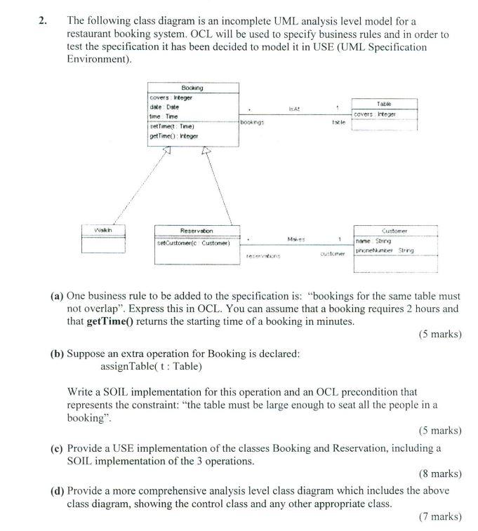 Solved 2. The following class diagram is an incomplete UML | Chegg.com