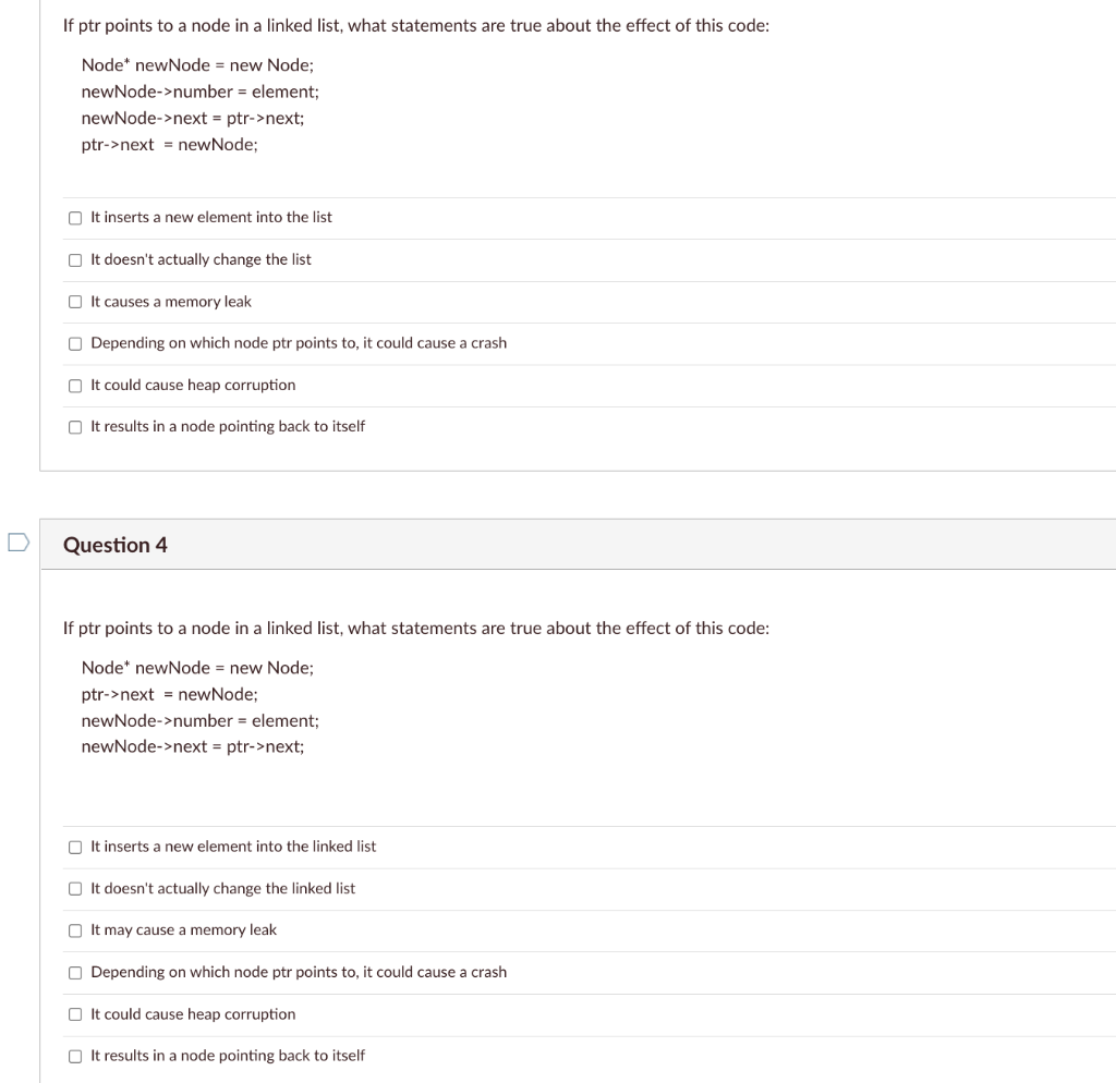 Solved If ptr points to a node in a linked list, what | Chegg.com