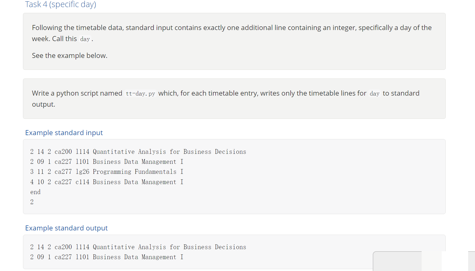 Solved Task 4 (specific day)Following the timetable data, | Chegg.com