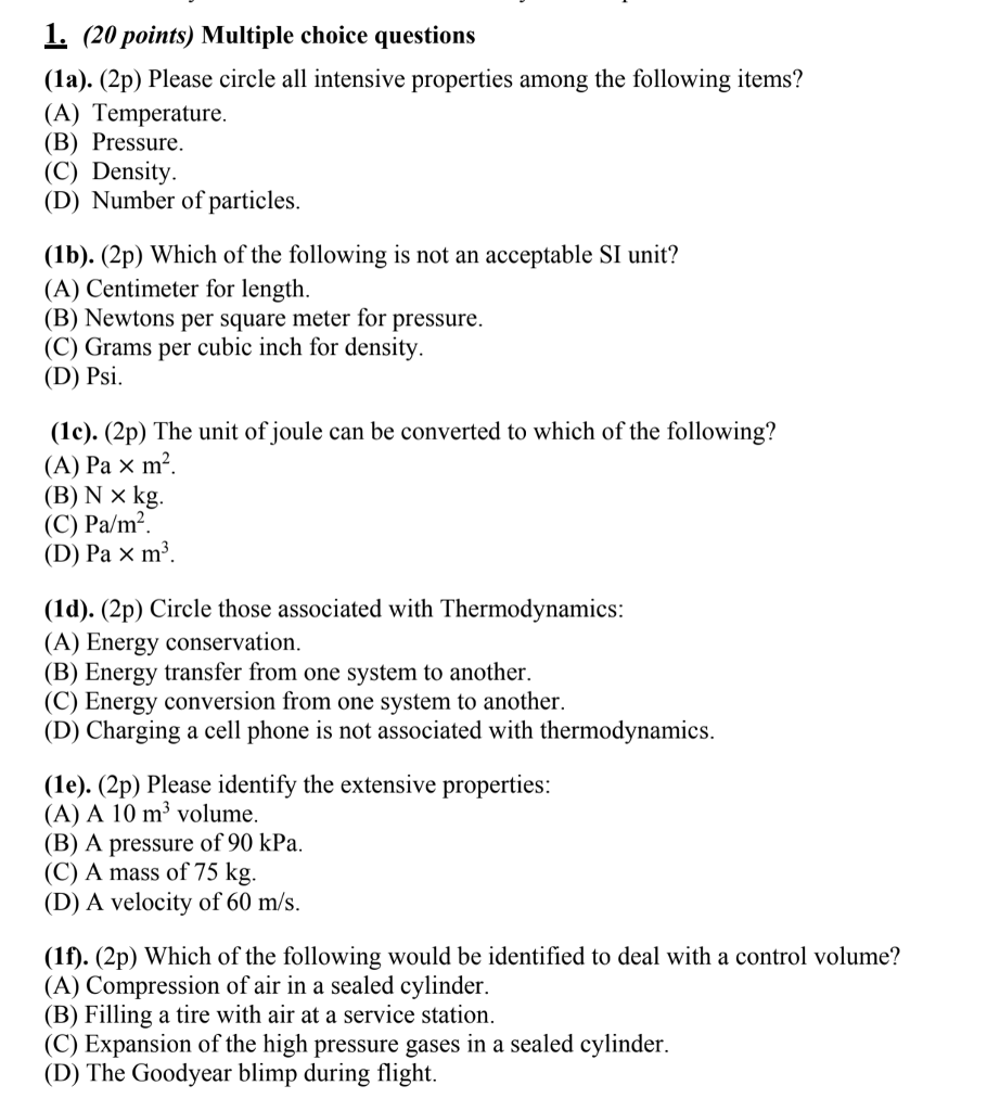Solved 1. 20 points) Multiple choice questions (1a). (2p) | Chegg.com Solved 1. 20 points) Multiple choice questions (1a). (2p) | Chegg.com