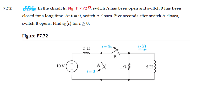 Solved MULTISIM PSPICE In the circuit in Fig. P7.72 , | Chegg.com
