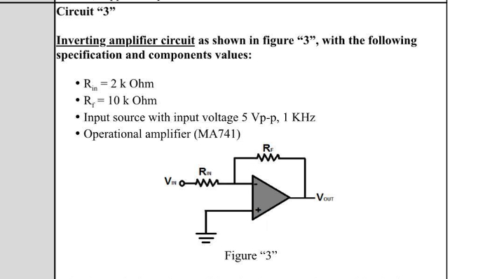Circuit " 3 "Inverting amplifier circuit as shown in | Chegg.com