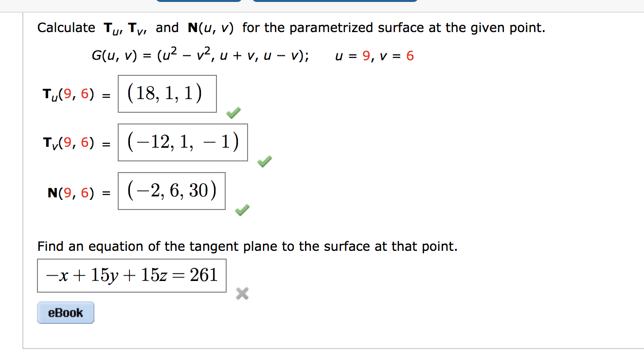 Solved Calculate Tu, Tv, and N(u, v) for the parametrized | Chegg.com