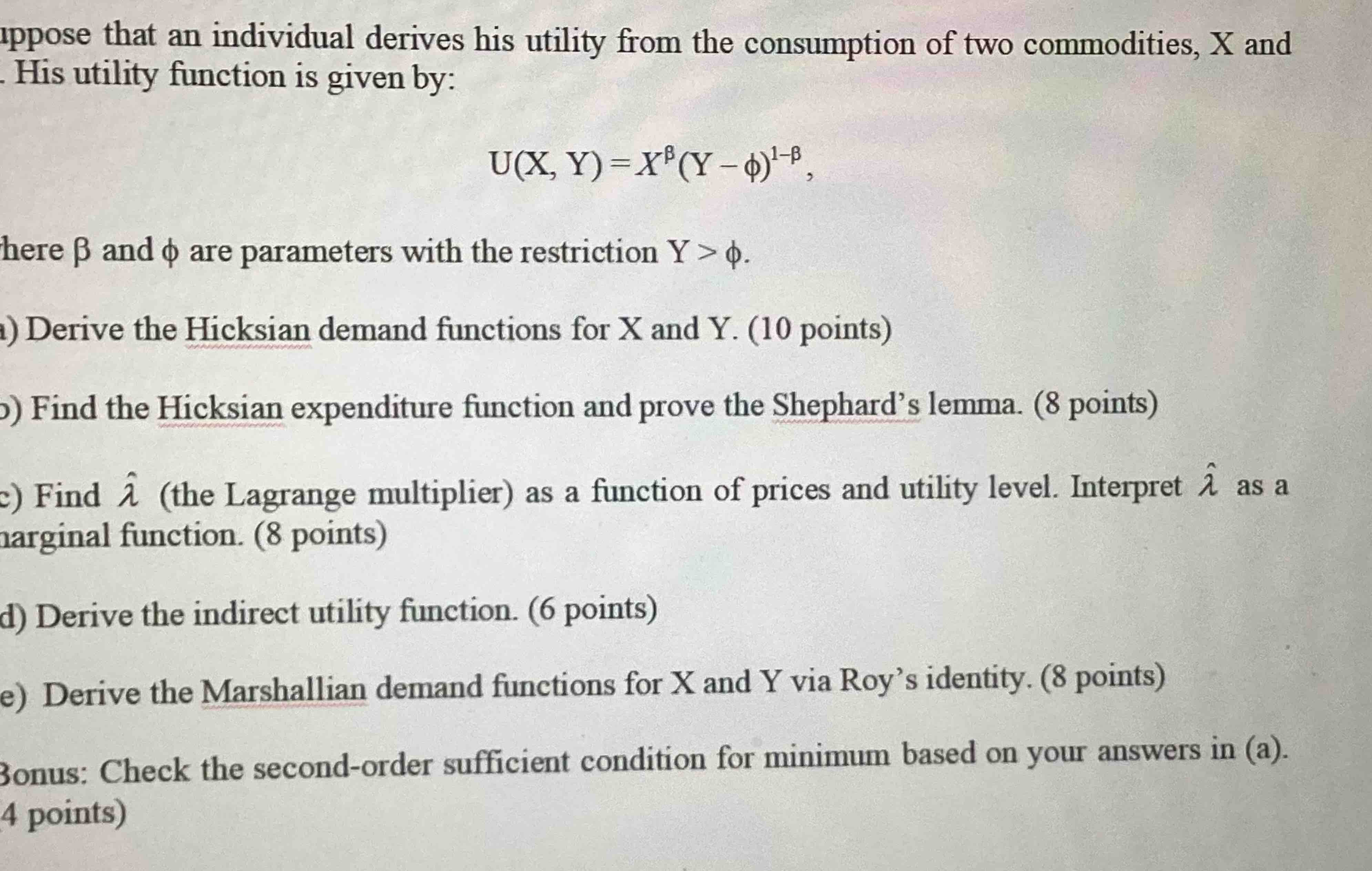 Solved 1ppose that an individual derives his utility from | Chegg.com