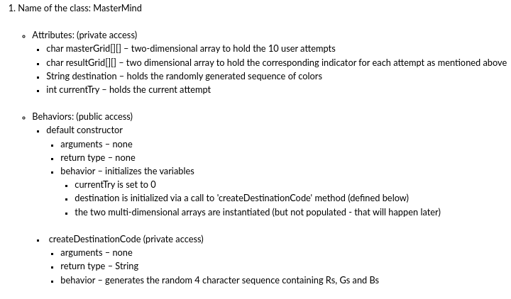 Solved - Attributes: (private access) - char masterGrid[] - | Chegg.com
