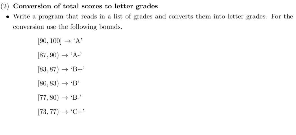 Conversion Total Scores Letter Grades Using C Code Must Give Exact Sample Given Q37129927 