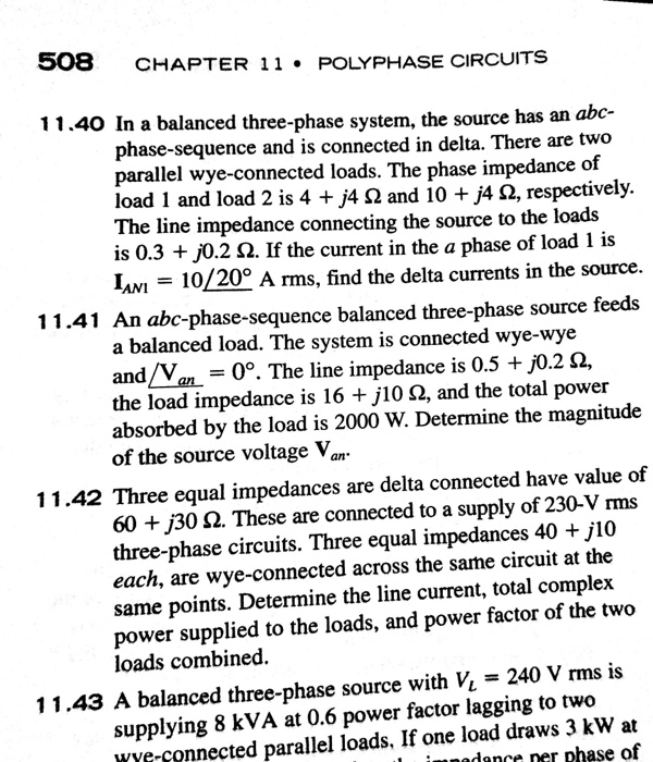 Solved 508 CHAPTER 11 . POLYPHASE CIRCUITS 11.40 In a | Chegg.com