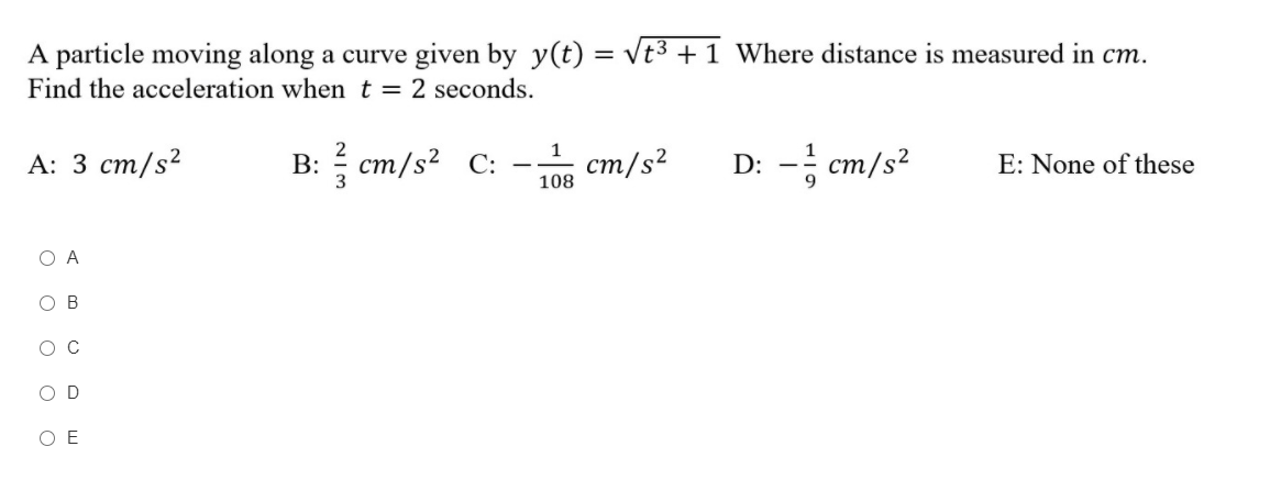 Solved A particle moving along a curve given by y(t) = Vt3 + | Chegg.com