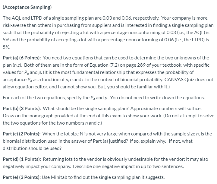 (Acceptance Sampling) The AQL and LTPD of a single | Chegg.com