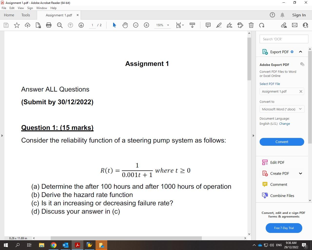 Solved (\$) Assignment 1.pdf - Adobe Acrobat Reader (64-bit) | Chegg.com