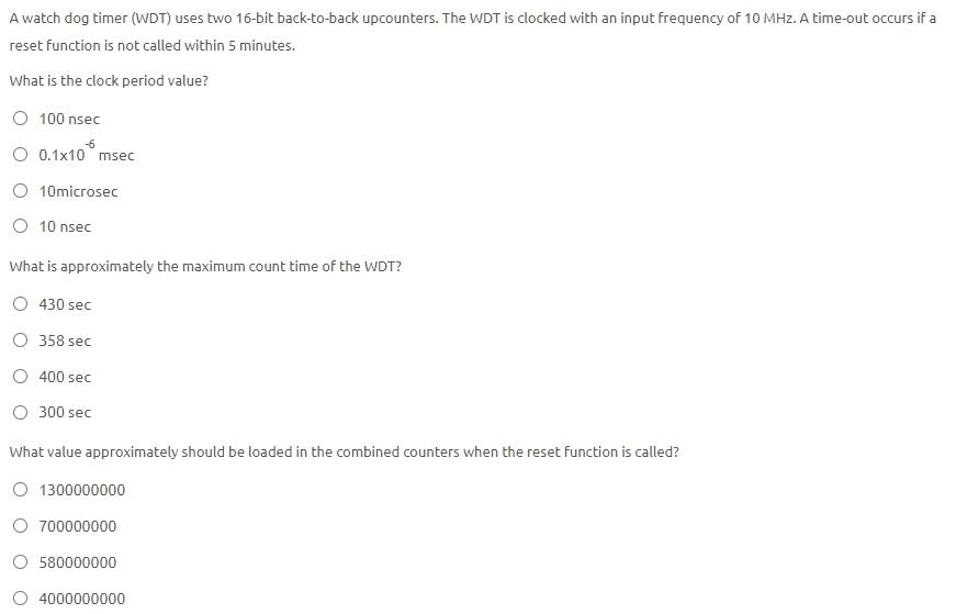 Solved A watch dog timer (WDT) uses two 16-bit back-to-back | Chegg.com