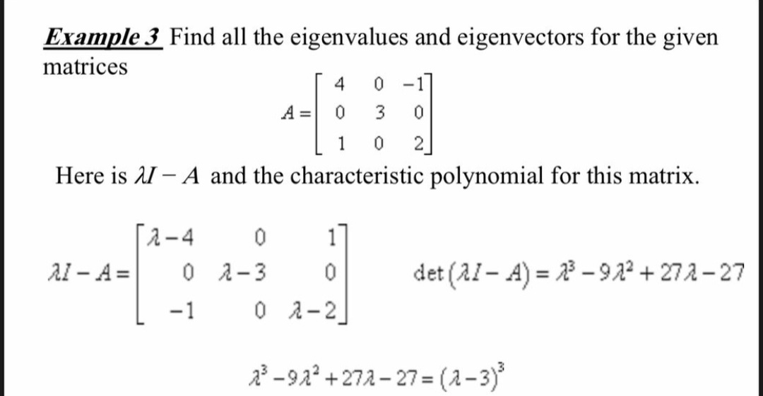Solved Example 3 Find all the eigenvalues and eigenvectors | Chegg.com