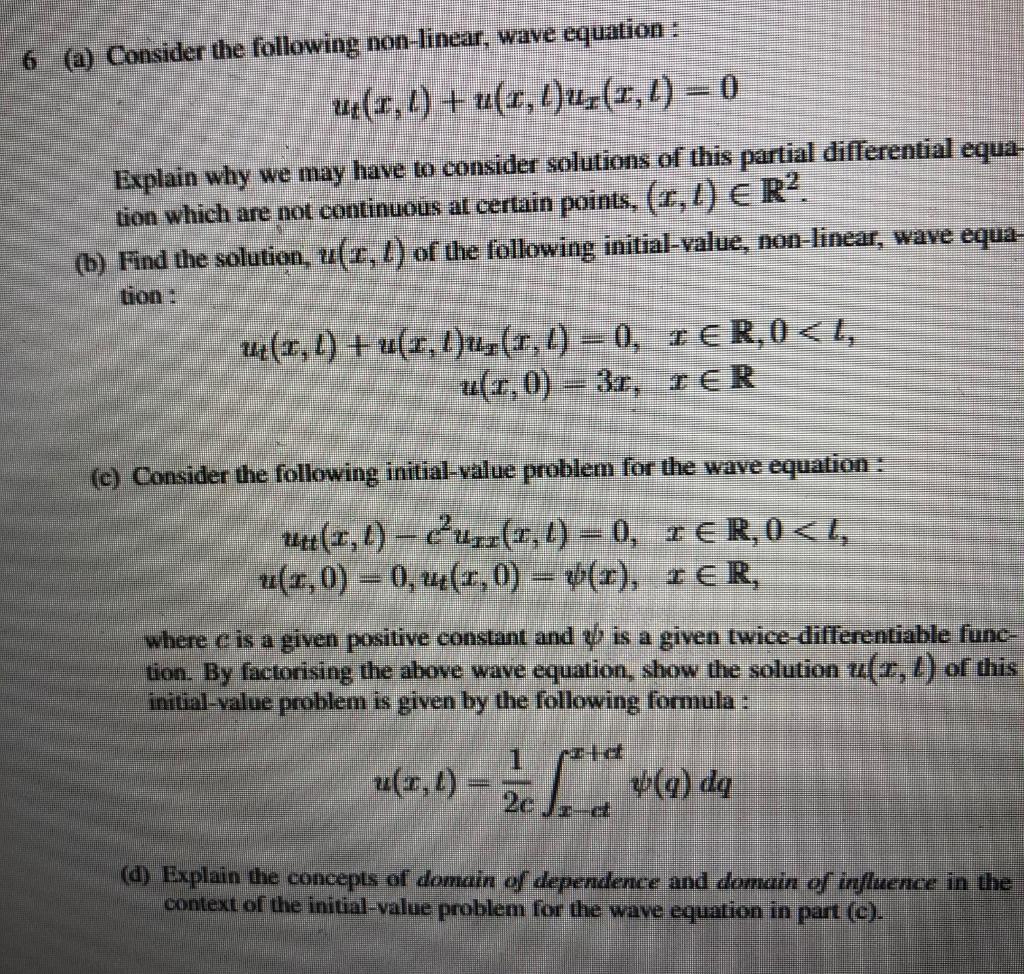 Solved 6 (a) Consider the following non-linear, wave | Chegg.com