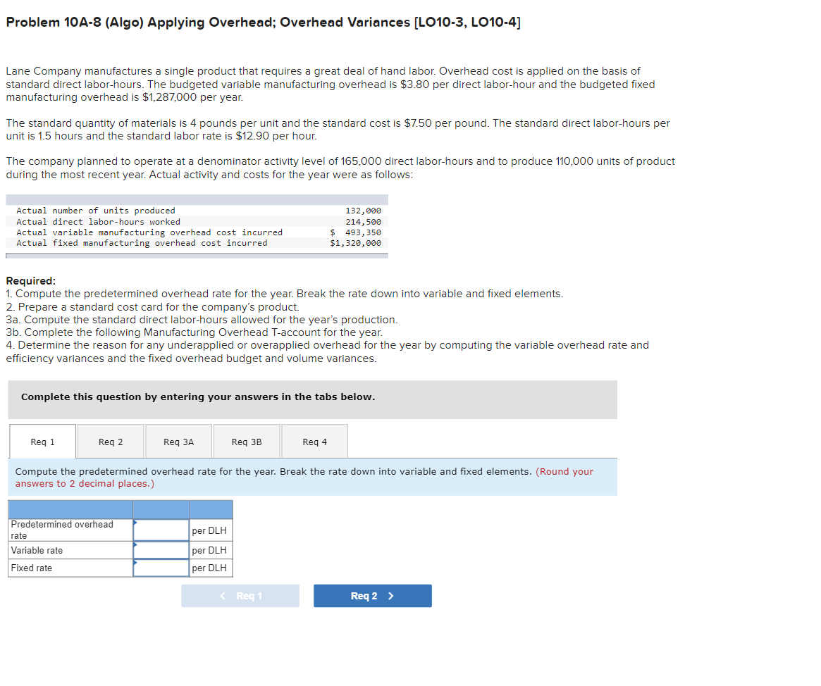 Solved Problem 10A-8 (Algo) Applying Overhead; Overhead | Chegg.com