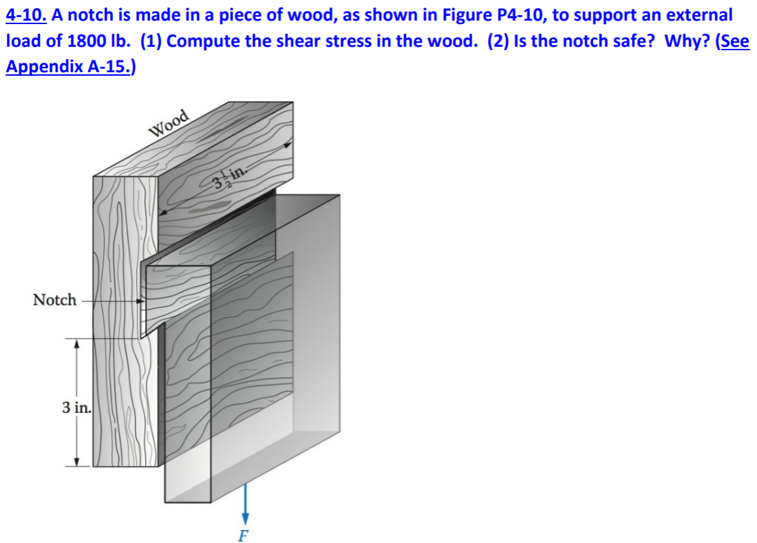 Solved 4-10. A notch is made in a piece of wood, as shown in | Chegg.com