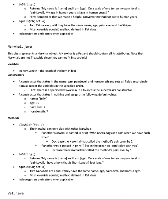 Solved Solution Description You will create one abstract Pet | Chegg.com