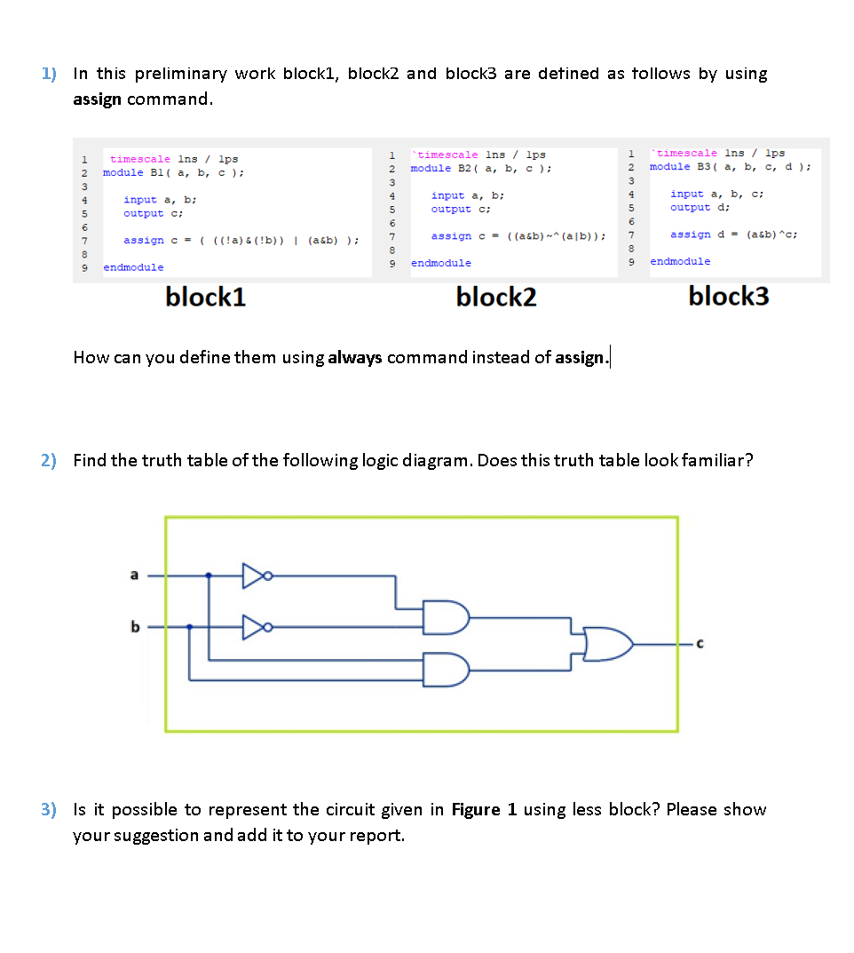 Solved 1) In this preliminary work blocki, block2 and block3 | Chegg.com