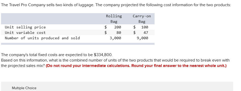 Solved The Travel Pro Company sells two kinds of luggage. | Chegg.com