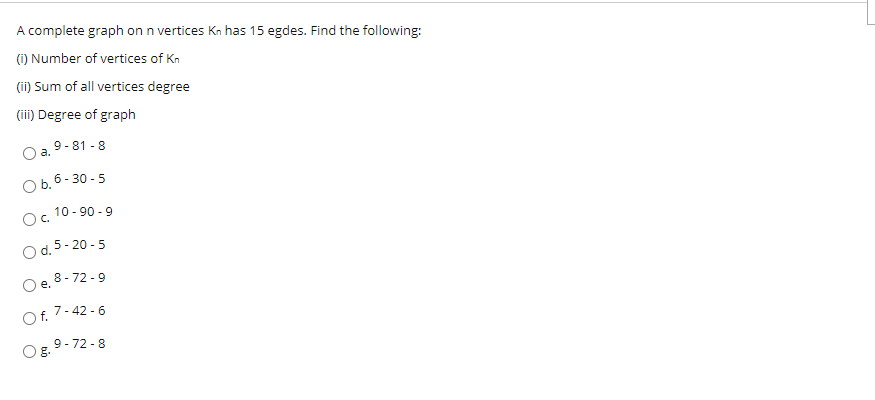 Solved A complete graph on n vertices Kn has 15 egdes. Find | Chegg.com