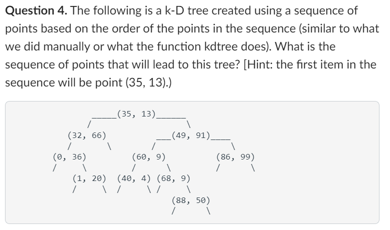 Solved Question 4. The following is a k-D tree created using | Chegg.com
