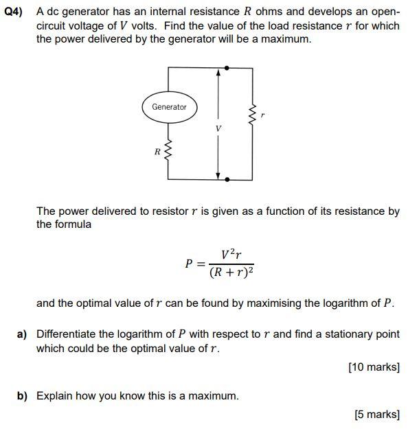 Solved 4) A dc generator has an internal resistance R ohms | Chegg.com