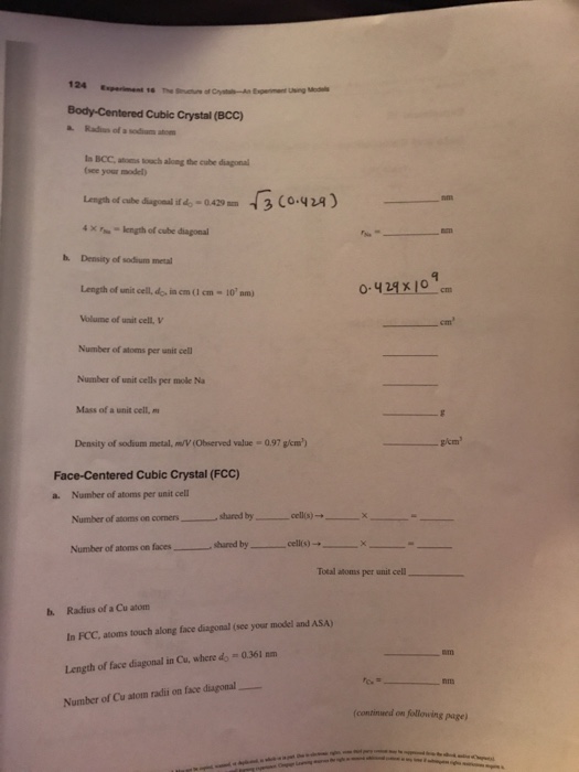 Solved Section Experiment 16 Data and calculations: The | Chegg.com