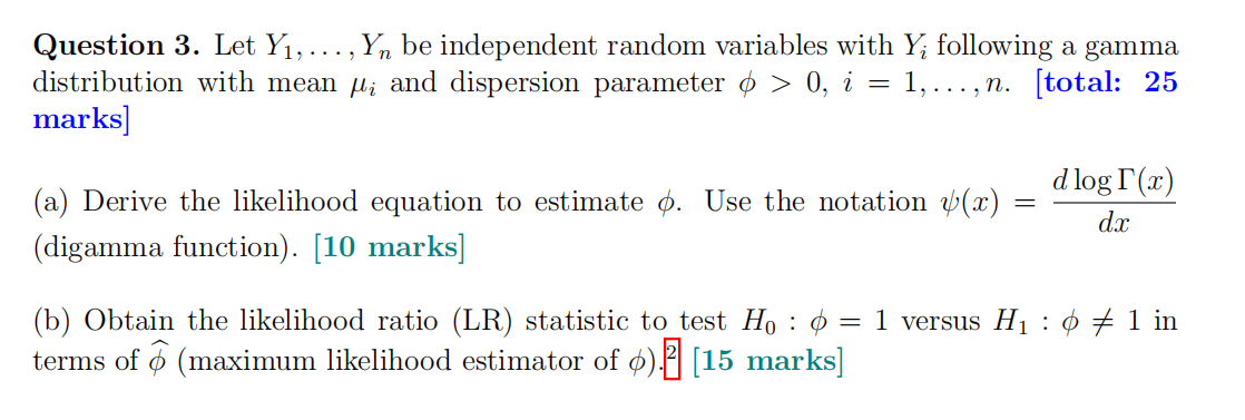 Solved Question 3. Let Y1,…,Yn be independent random | Chegg.com
