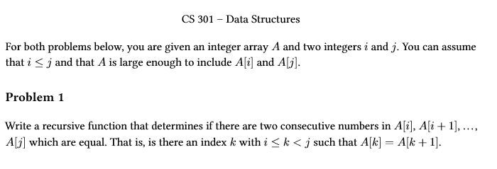 Solved CS 301 - Data Structures For both problems below, you | Chegg.com