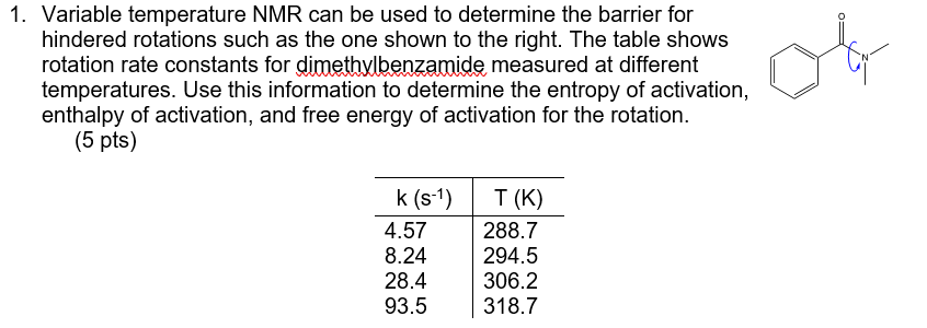 Solved 1. Variable temperature NMR can be used to determine | Chegg.com