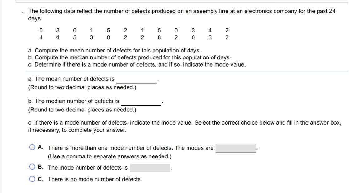 Solved The following data reflect the number of defects | Chegg.com