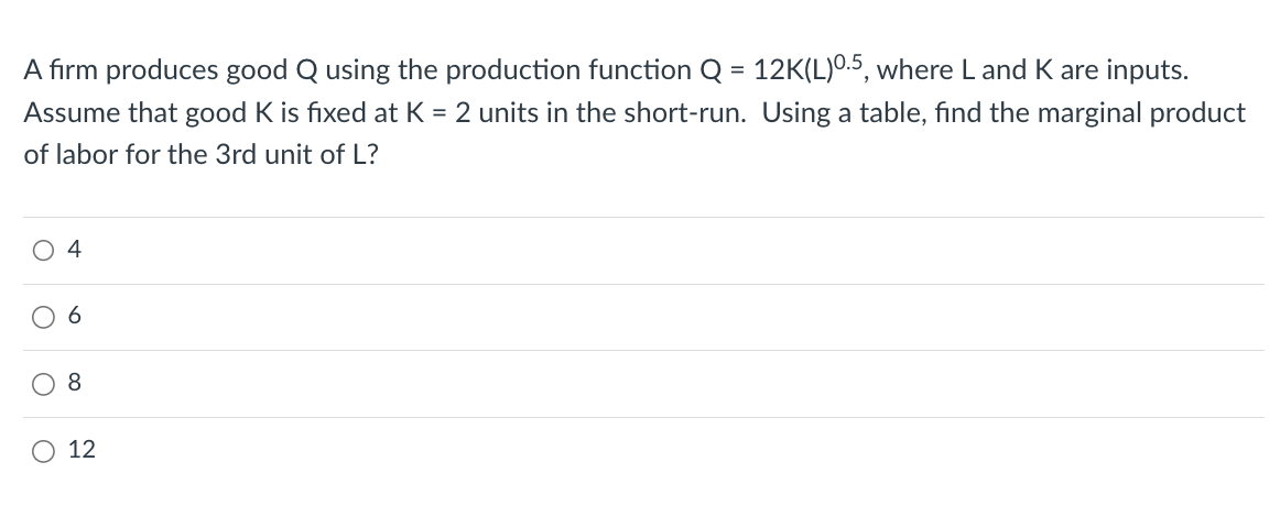 Solved A firm produces good Q using the production function | Chegg.com